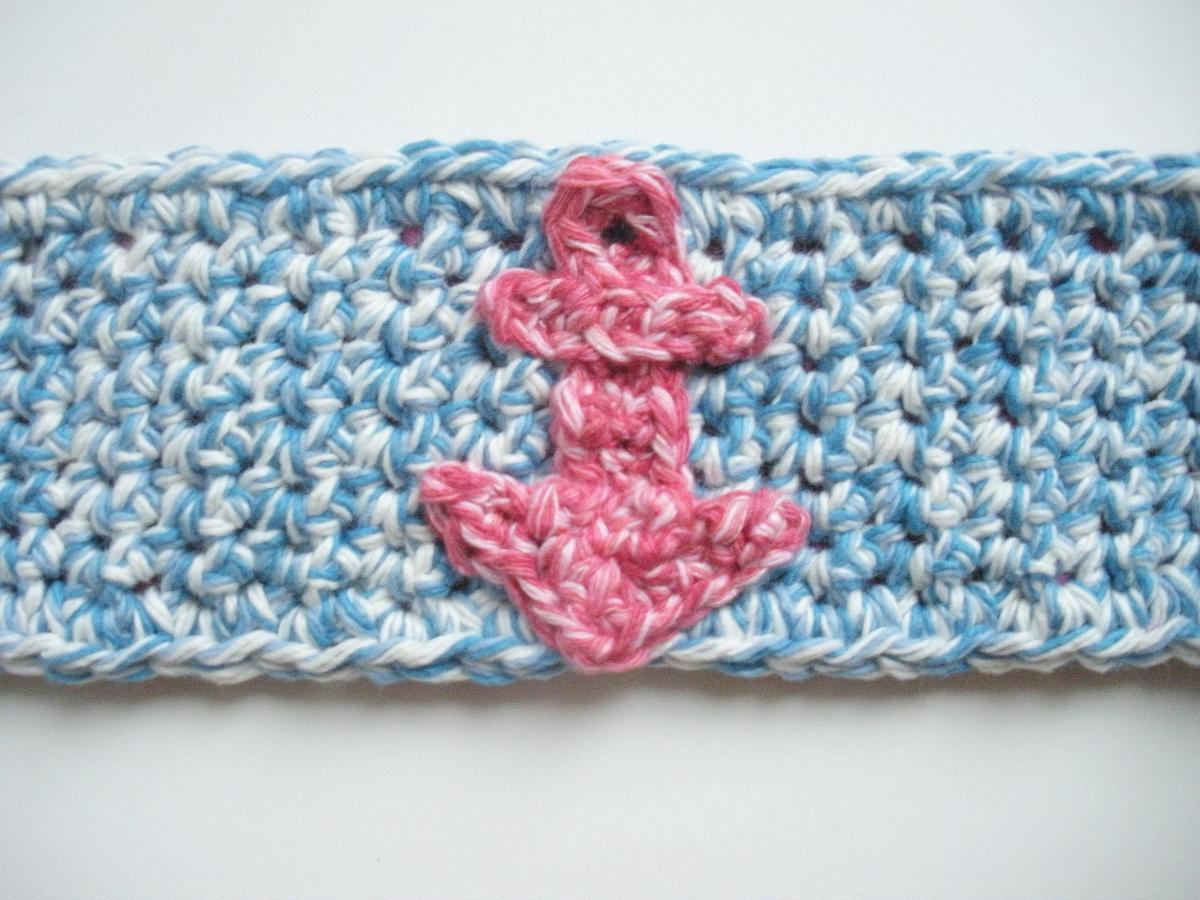Light Blue Nautical Crochet Cotton Cuff Bracelet With Pink Anchor ...